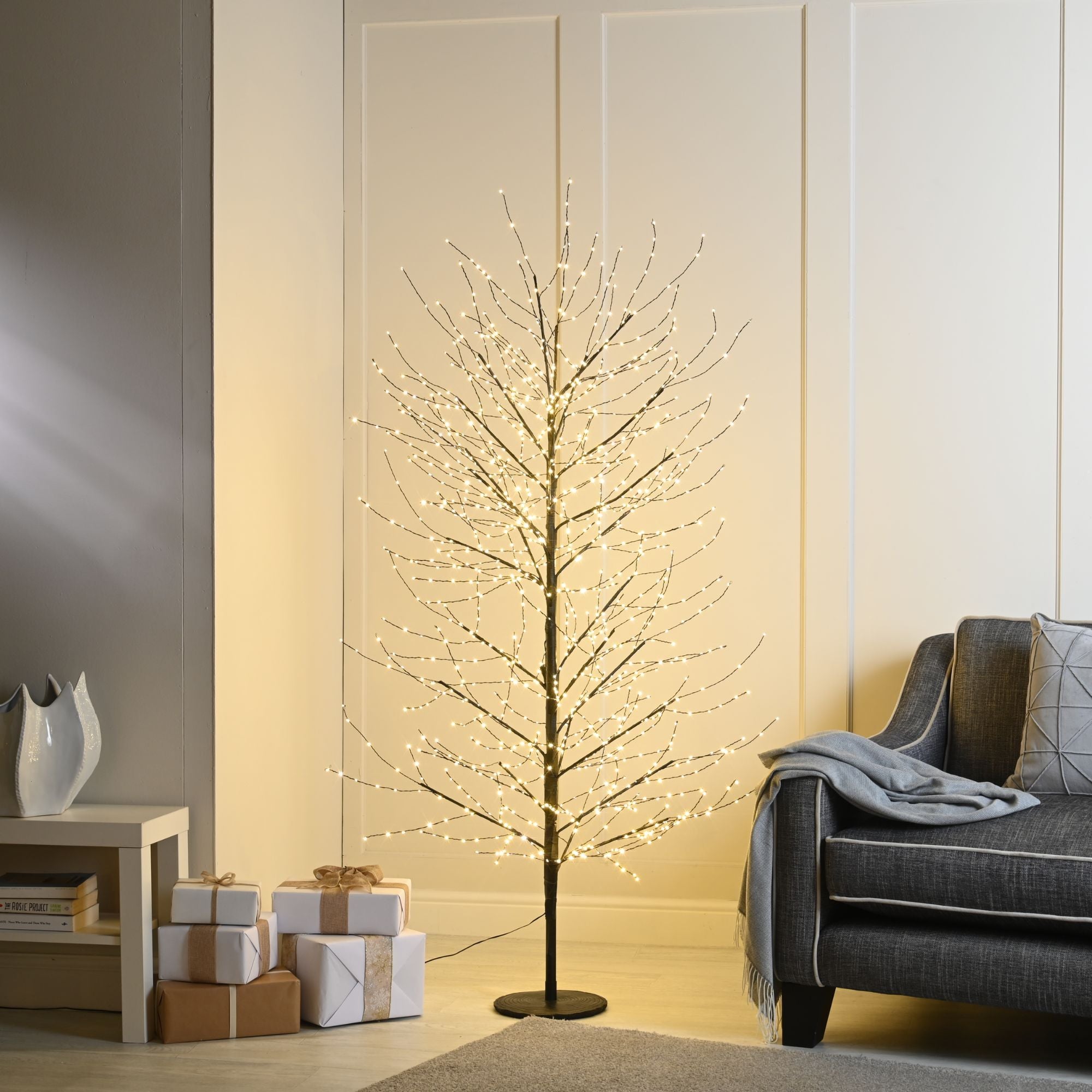 5ft Pre Lit Black Twinkling Microdot Christmas Tree with 500 Warm Whit