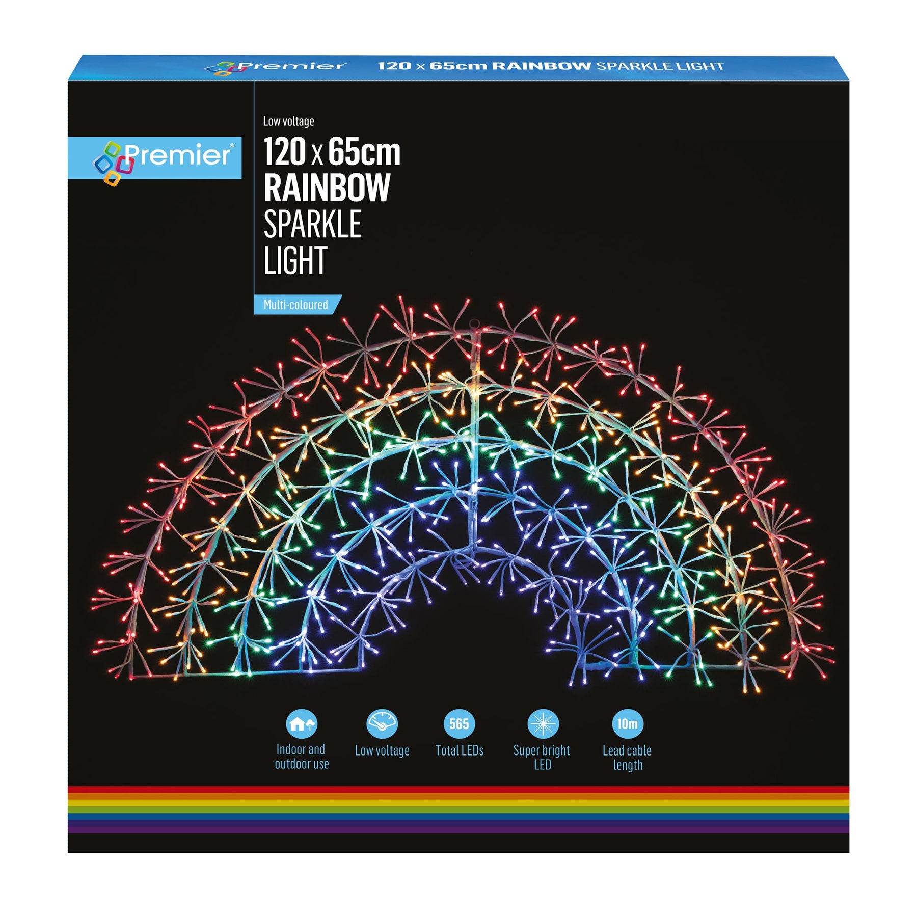 1.2m Rainbow Sparkle Outdoor Christmas Light with 576 LEDs